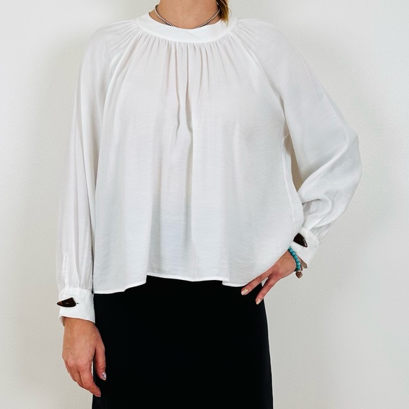 Zara | Tops | Zara White Button Back Blouse Long Sleeve | Poshmark